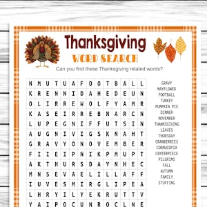 Thanksgiving Word Search Find Game, Printable or Virtual Turkey Day ...