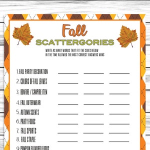 Fall Scattergories Game, Printable or Virtual Game for Adults and Kids ...