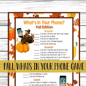 Fall Autumn Whats in Your Phone, Party Game, Phone Game, for Adults ...