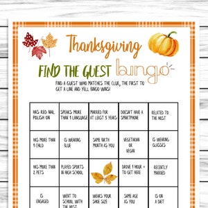 Thanksgiving Guest Bingo Game, Printable or Virtual Turkey Day Quiz for ...