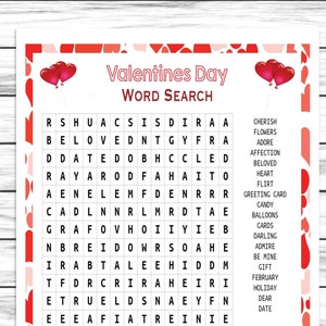 Valentines Day Word Search Game, Virtual or Printable V-day Party Game ...