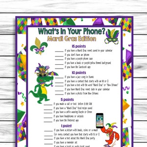 Mardi Gras Party Games,whats in Your Phone Game, Mardi Gras Game, Mardi ...