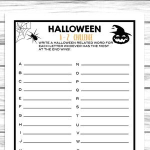 Halloween A-Z Word Game, Virtual or Printable Halloween Costume Party ...