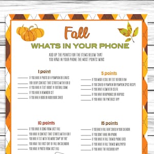 Fall Whats in Your Phone Game, Printable or Virtual Fun Game for Adults ...