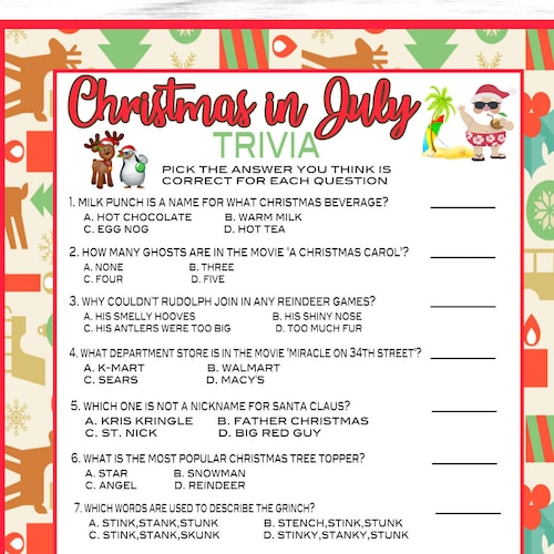 Christmas in July Trivia Party Game Beach Christmas - Etsy