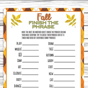 Fall Finish the Phrase Game, Printable or Virtual Game for Adults or ...
