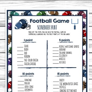 Football Scavenger Hunt, Printable or Virtual Football Party Game for ...