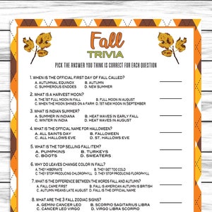 Fall Trivia Game, Printable or Virtual Game for Adults and Kids, Office ...