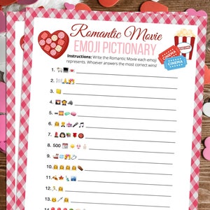 Romantic Movie Emoji Pictionary Game -classroom Office Valentines Day ...