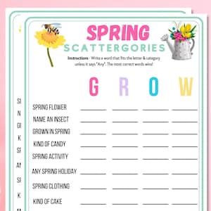 Spring Words Printable Scattergories Game | Fun Party Activity for Kids ...