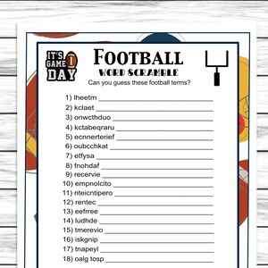 Football Word Scramble, Printable or Virtual Football Party Game for ...