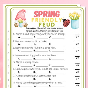 Spring Friendly Feud Trivia Printable Game | Adults Kids Fun Party ...