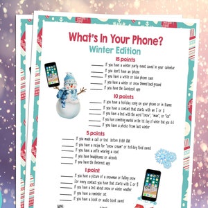 Winter Whats in Your Phone, Party Game, Phone Game, for Adults Kids ...