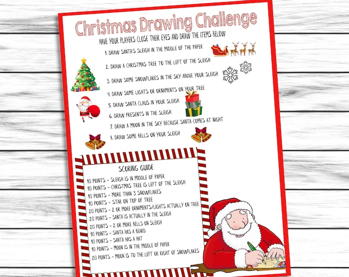 Christmas Game Drawing Challenge Christmas Party Game Xmas - Etsy