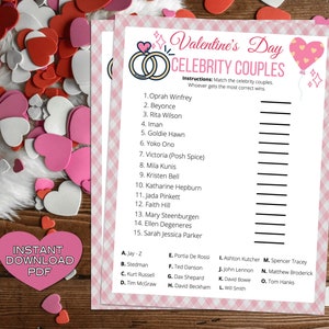 Celebrity Couples Trivia Game -classroom Office Valentines Day Party ...
