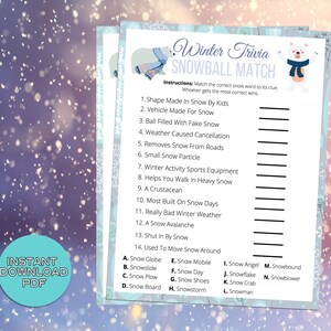 Snow Match Trivia Winter Party Game, for Adults Kids, Classroom, Office ...