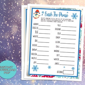 Winter Finish the Phrase Word Party Game, for Adults Kids, Classroom ...