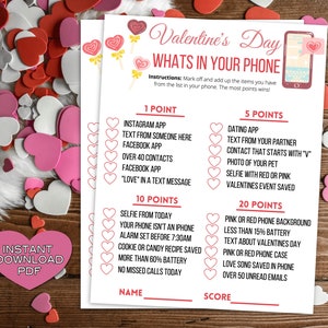 Valentines Day Whats in Your Phone Game, Virtual or Printable V-day ...
