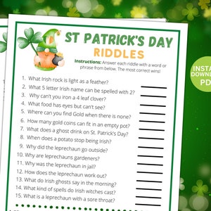 St Patricks Day Riddles Printable Game | St Paddys Office Classroom ...