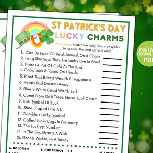 Printable St Patricks Day Lucky Charm Game | Irish Quiz | St Paddys ...