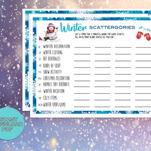 Winter Scattergories Word Party Game, for Adults Kids, Classroom ...
