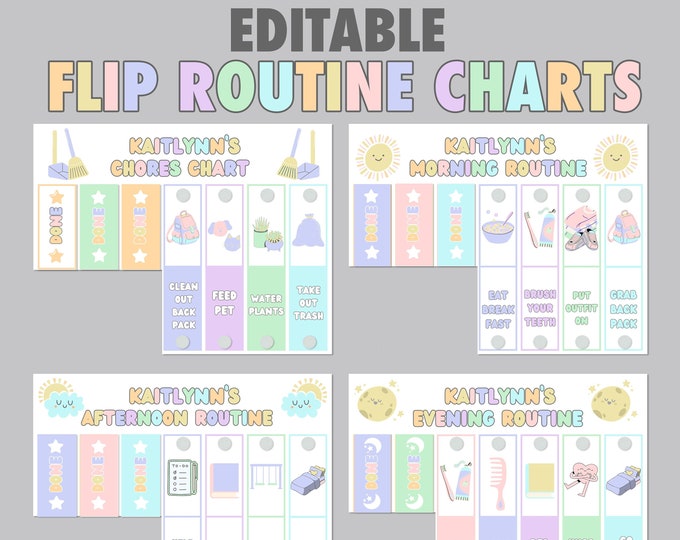 Daily Routine Flip Chart | Editable Canva Template | Blue Boys Planner ...