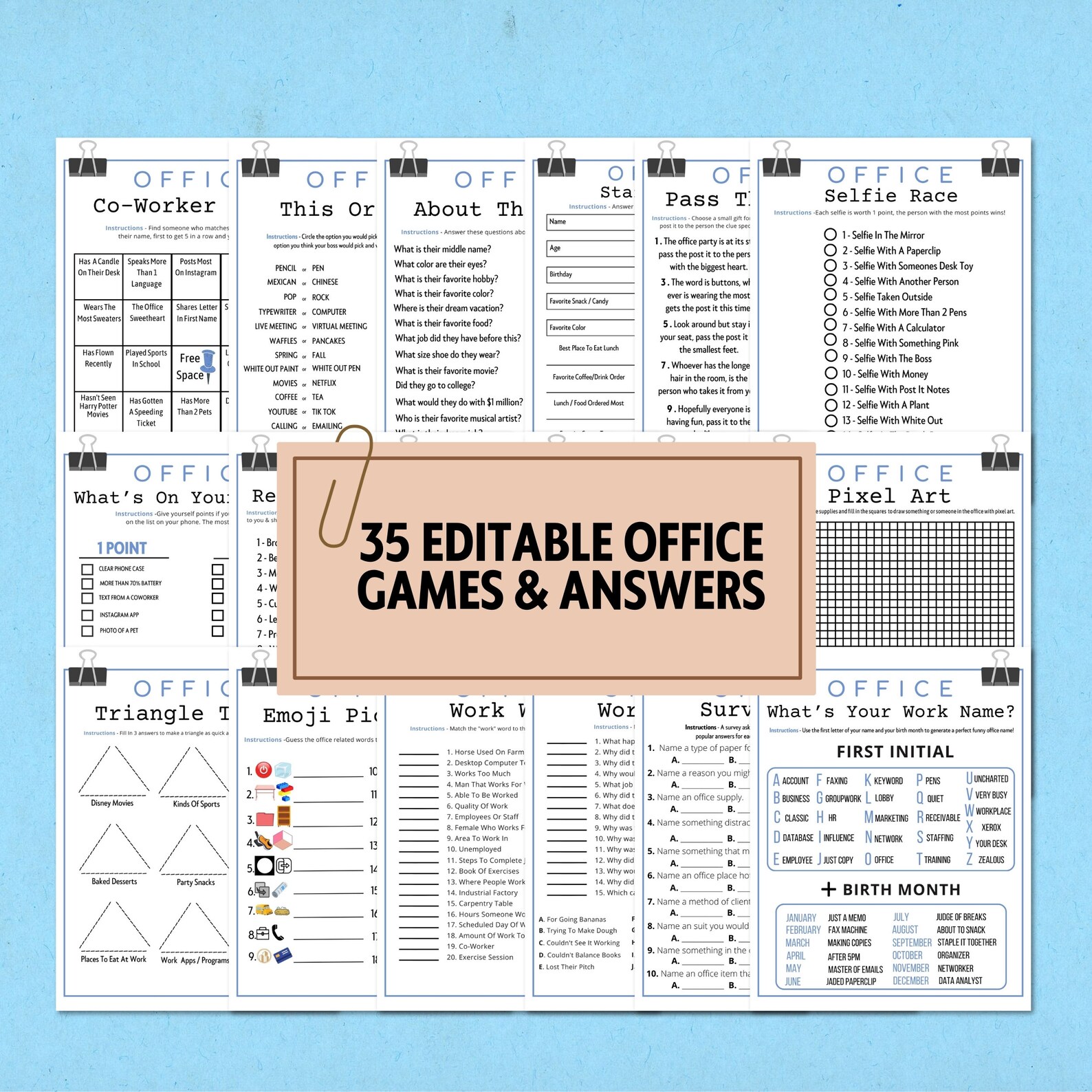 Office Party Mega Editable Bundle Printable Games for Employee ...