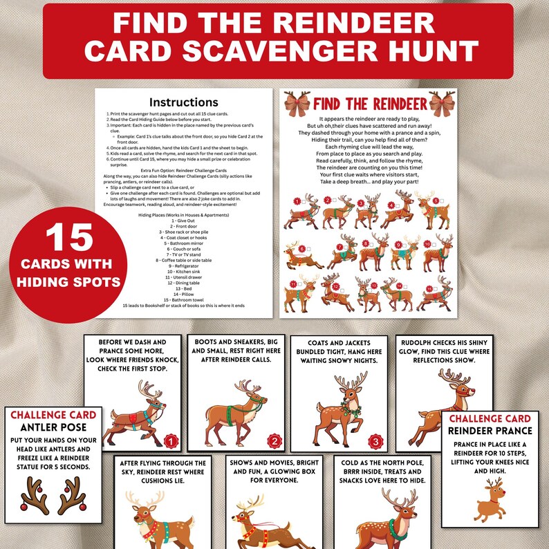 Reindeer Scavenger Hunt Printable | Christmas Game for Kids | Indoor ...