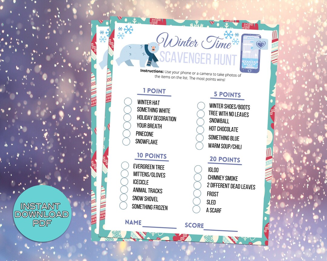 Winter Scavenger Hunt Party Game, for Adults Kids, Classroom, Office ...