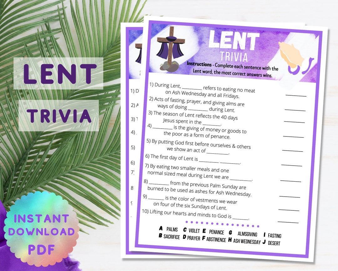 Lenten Trivia Game, Kids or Adults Lent Party Game, Lent Trivia Quiz ...