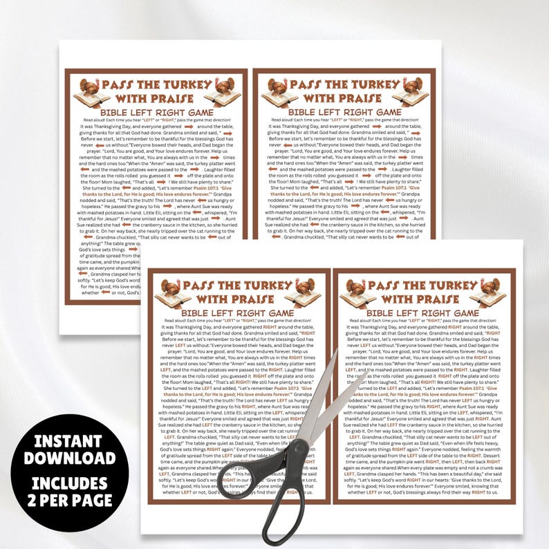 Pass the Turkey Printable Game | Christian Thanksgiving Left Right ...