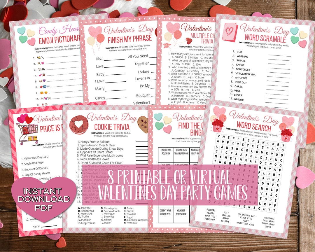 Valentine Day 8 Trivia Emoji Game Set Bundle -classroom Office Party ...