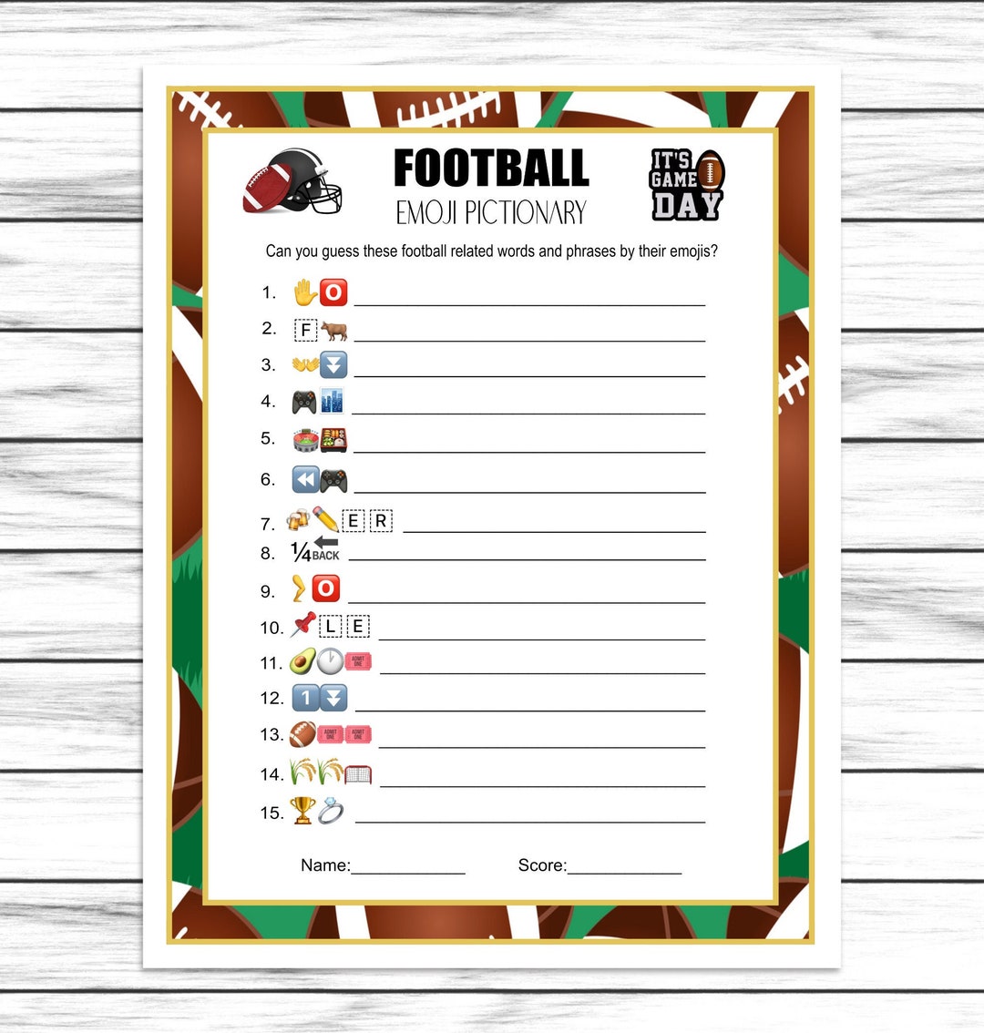 Emoji Pictionary Printable or Virtual Football Party Game for Kids ...