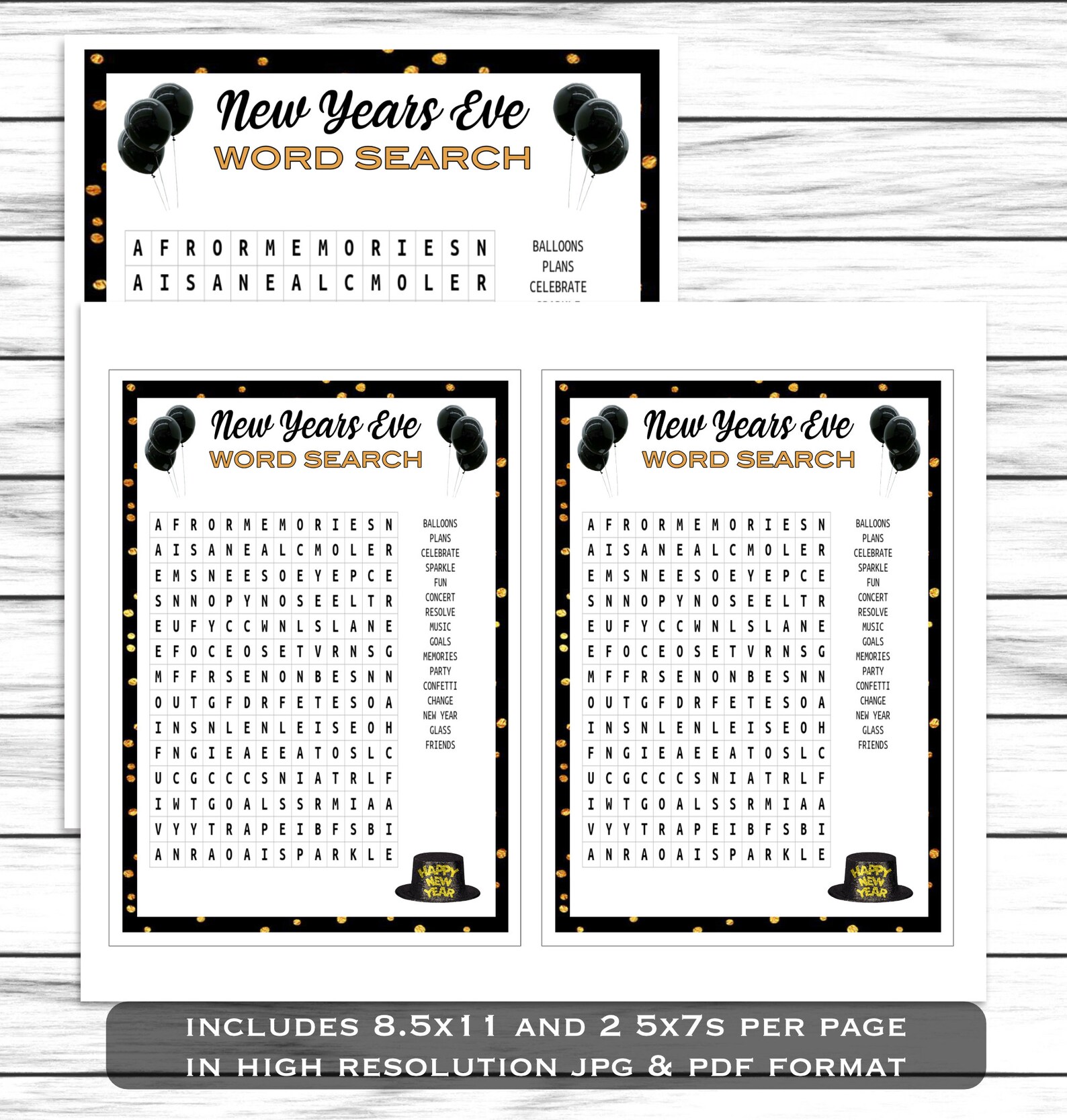New Years Word Search Game Printable or Virtual Holiday Party | Etsy
