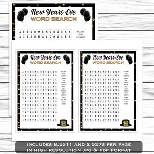 New Years Word Search Game, Printable or Virtual Holiday Party Game for ...