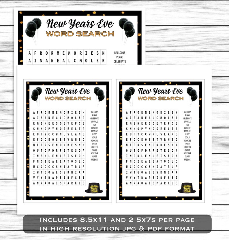New Years Word Search Game Printable or Virtual Holiday Party | Etsy