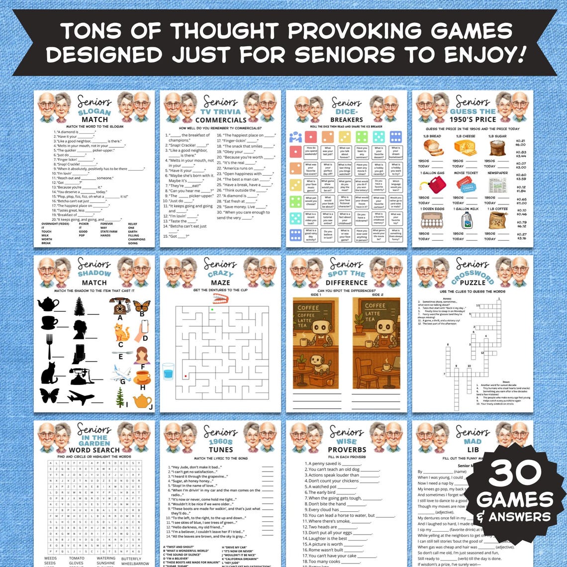 Ultimate 30 Senior Game Bundle Printable, Fun Nursing Home & Assisted ...