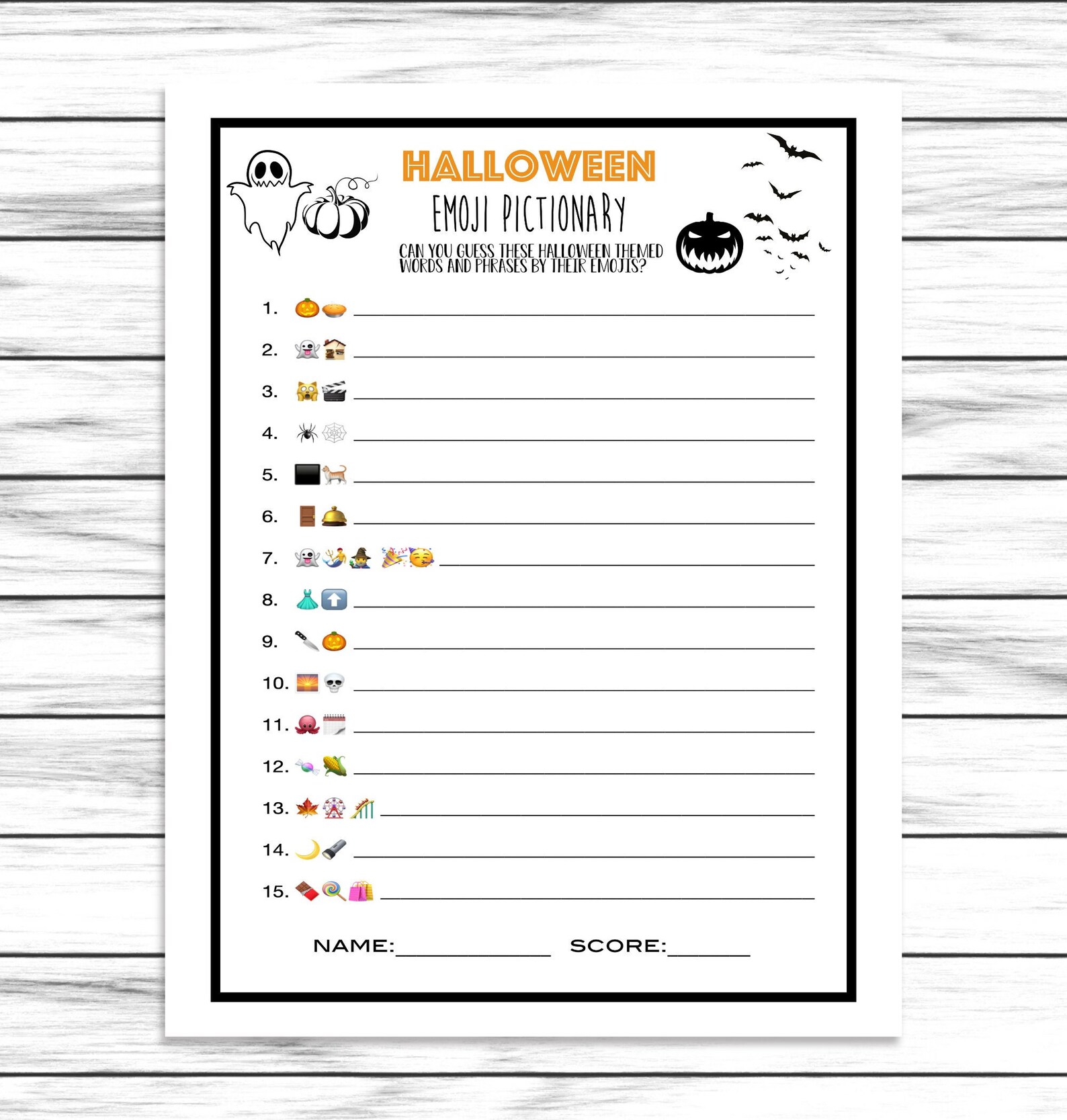 Halloween Emoji Pictionary Game Virtual or Printable | Etsy