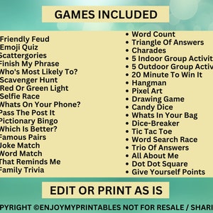 Printable Editable Camping Games Bundle for Kids & Adults | Family ...