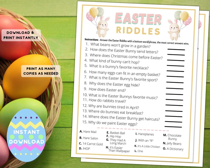 Fun Easter Riddles Printable Game Family Activity Kids or - Etsy