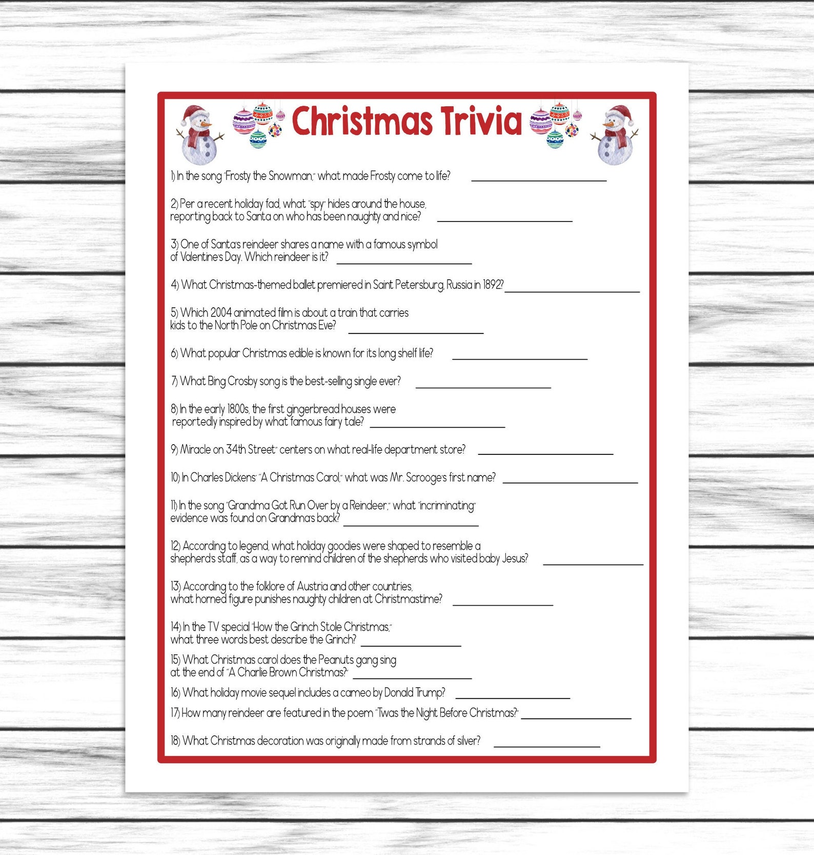 Christmas Trivia Quiz Game Printable or Virtual Holiday Party | Etsy