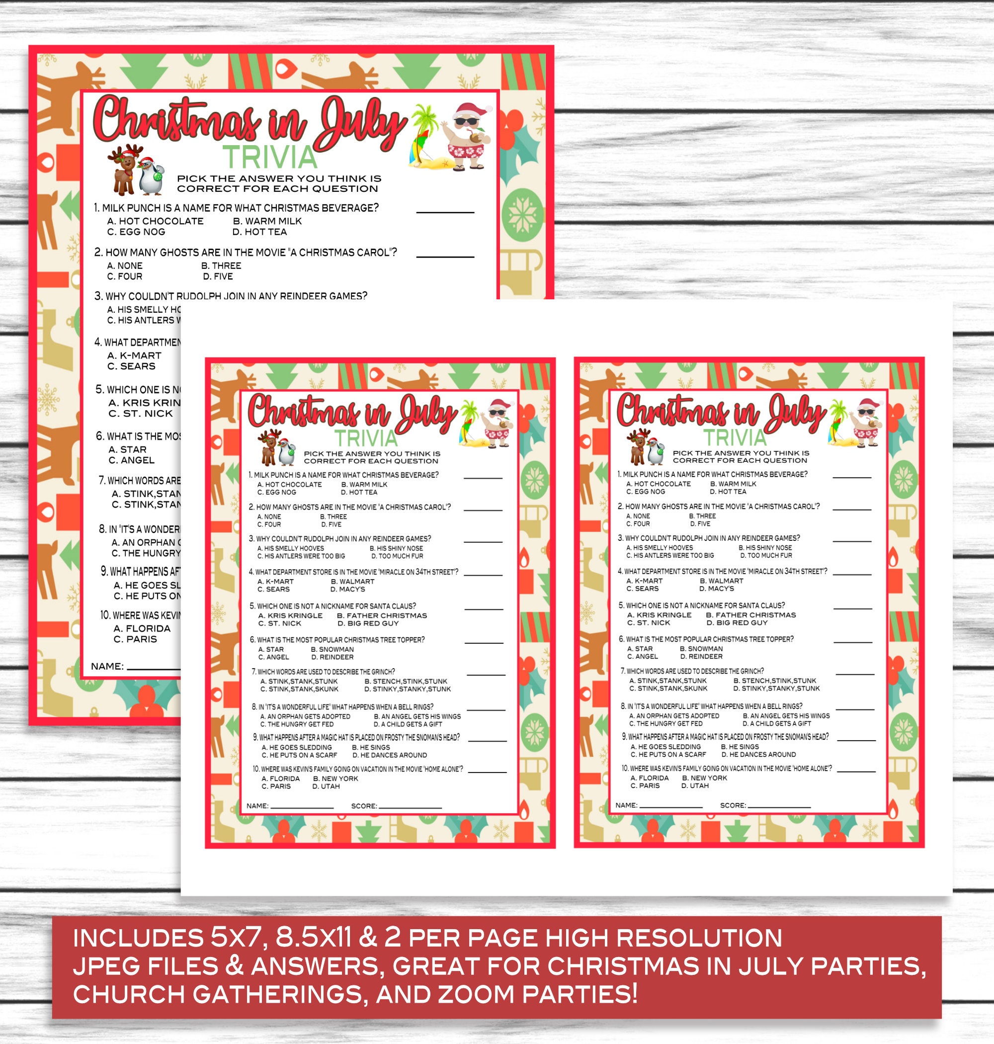 Christmas in July Trivia Game Party Game Favors Decor - Etsy