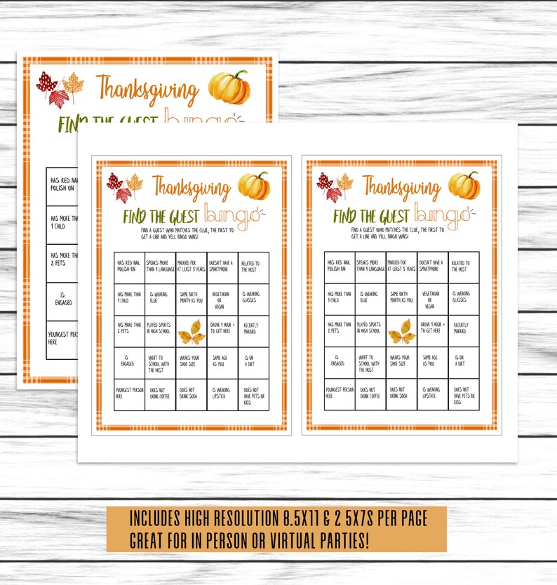 Thanksgiving Guest Bingo Game Printable or Virtual Turkey Day - Etsy