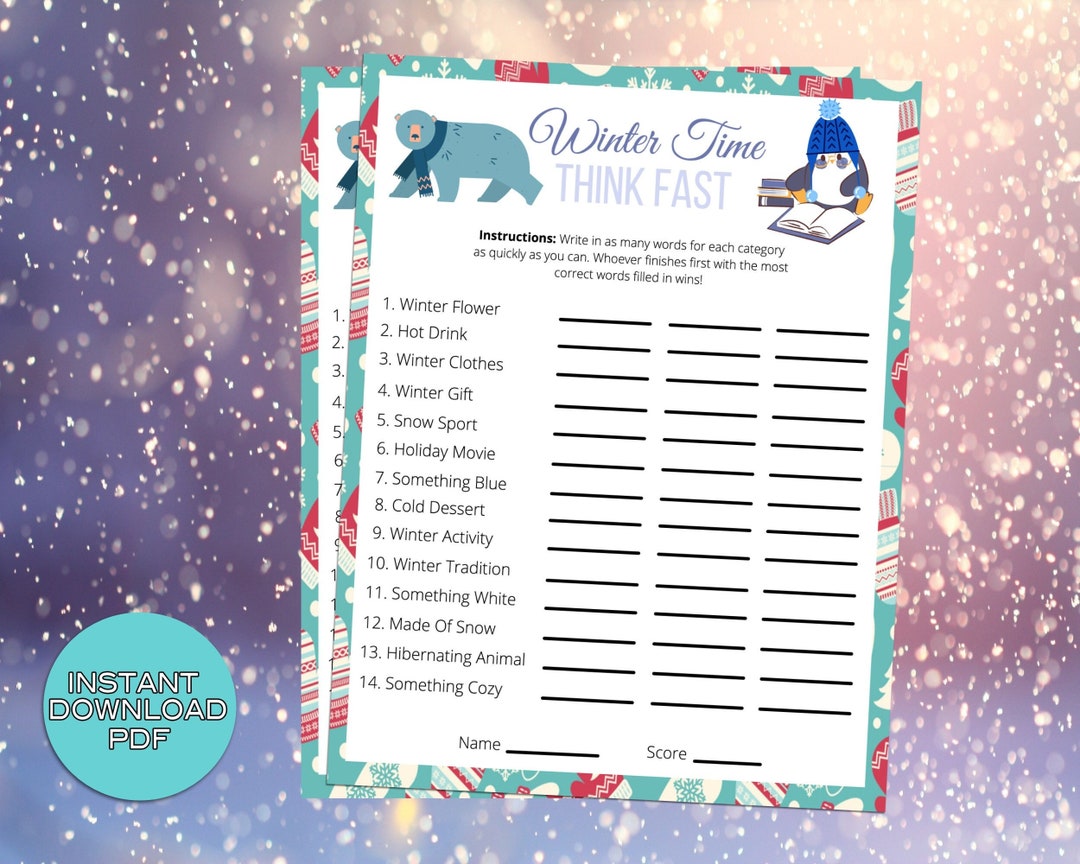 Winter Think Fast Word Party Game, for Adults Kids, Classroom, Office ...