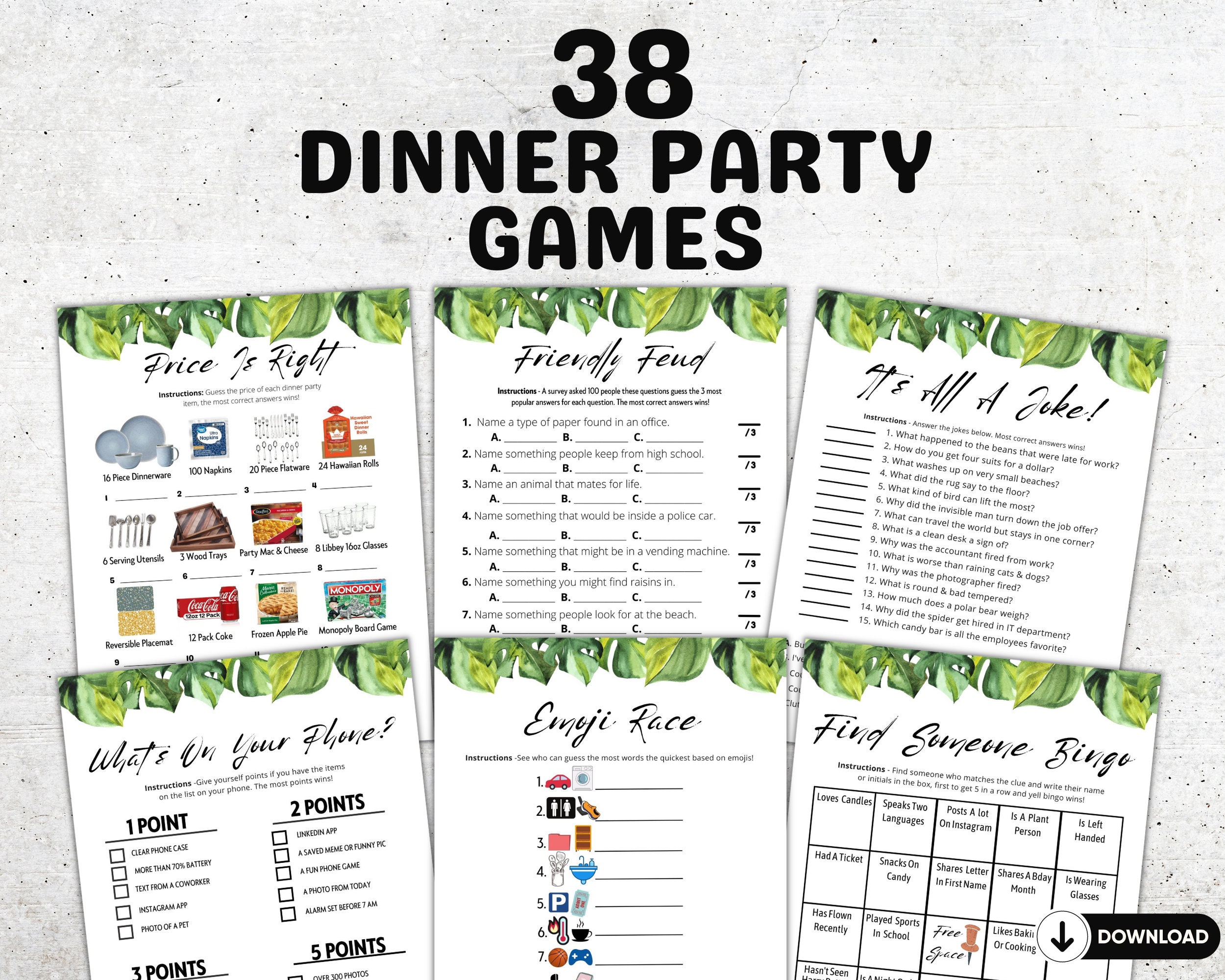 Printable Dinner Party Games | Dinner Games Bundle | Dinner Table Group ...