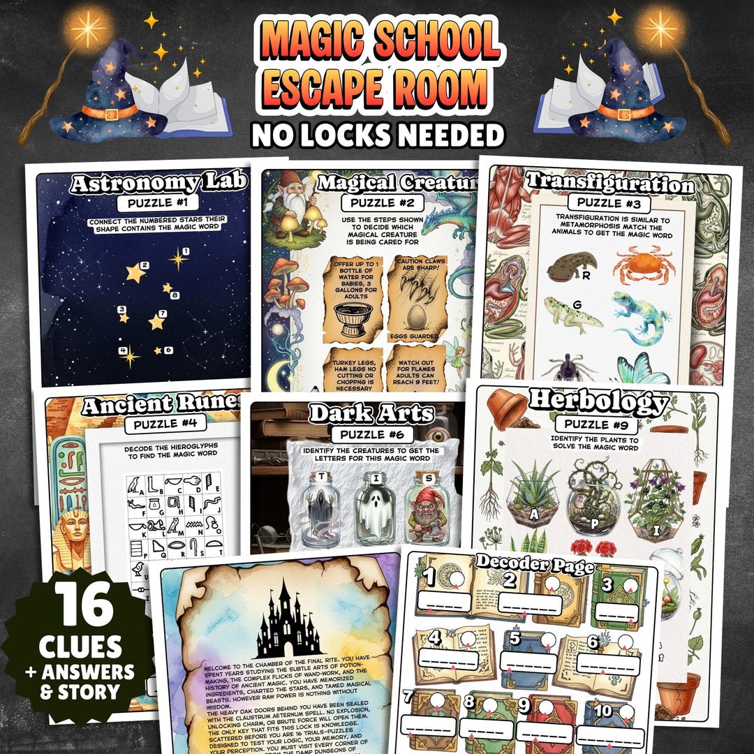 Wizard Witch School Escape Room Printable | DIY Magic Mystery Game for ...