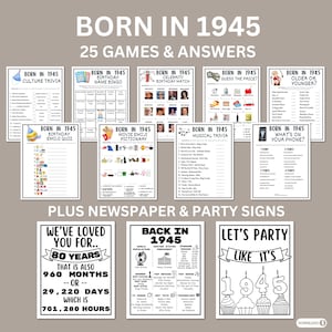 80th Birthday Printable Games Bundle | Born in 1945 Party Idea | 80th ...