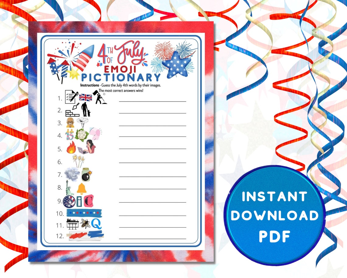4th of July Emoji Pictionary Game Quiz for Adults Kids - Etsy