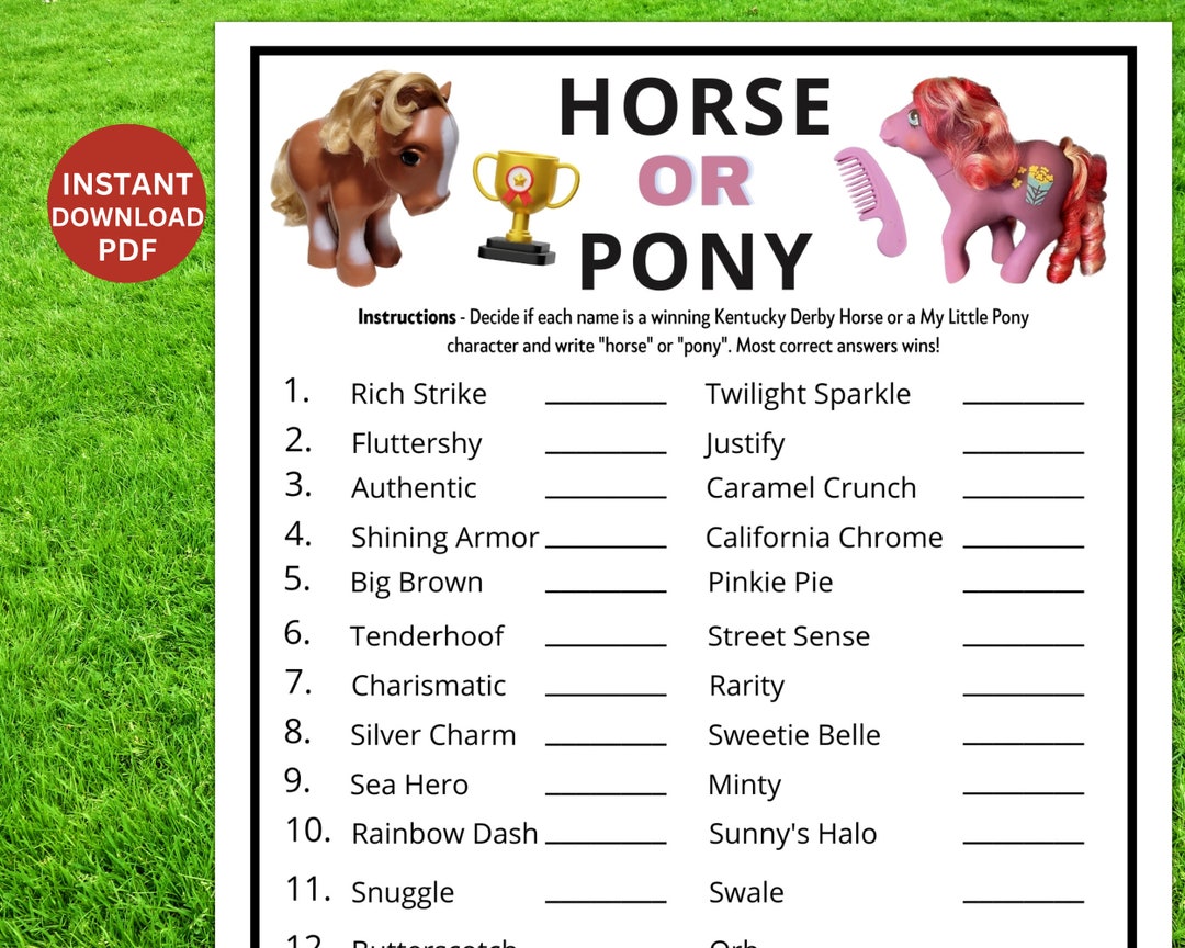 Kentucky Derby Horse or Pony Trivia Game | Triple Crown Party Activity ...