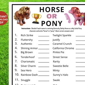 Kentucky Derby Horse or Pony Trivia Game | Triple Crown Party Activity ...